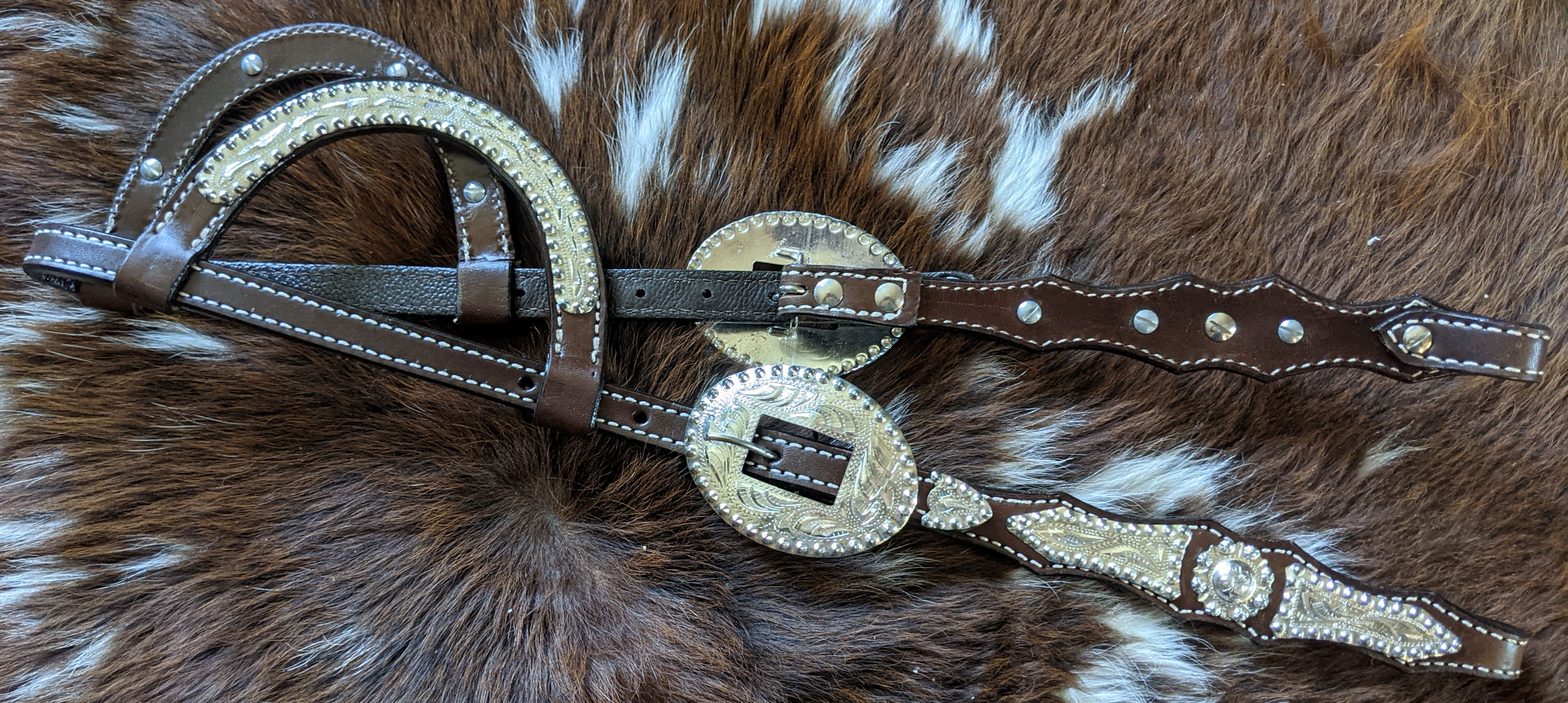 Dark Oil Silver Show Headstall - Bridle
