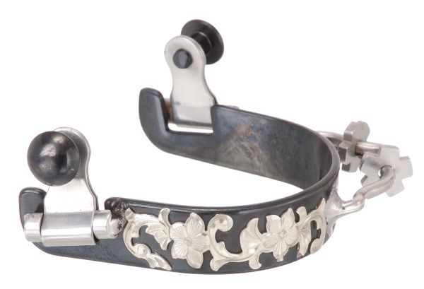 Black Steel Ladies Bumper Spurs with Engraved Floral Silver Overlay ...